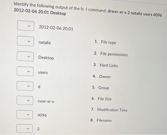 Solved Identify the following output of the Is −1 command: | Chegg.com