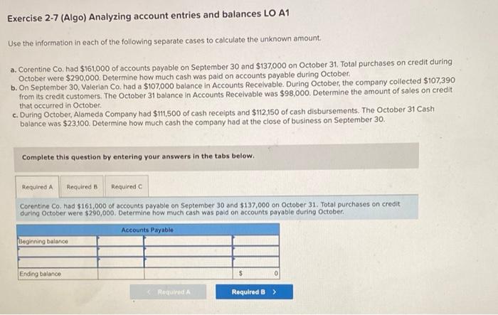 Solved Exercise 2-7 (Algo) Analyzing account entries and | Chegg.com Solved Exercise 2-7 (Algo) Analyzing account entries and | Chegg.com