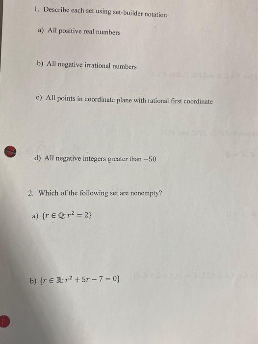 Solved 1. Describe each set using set-builder notation a) | Chegg.com