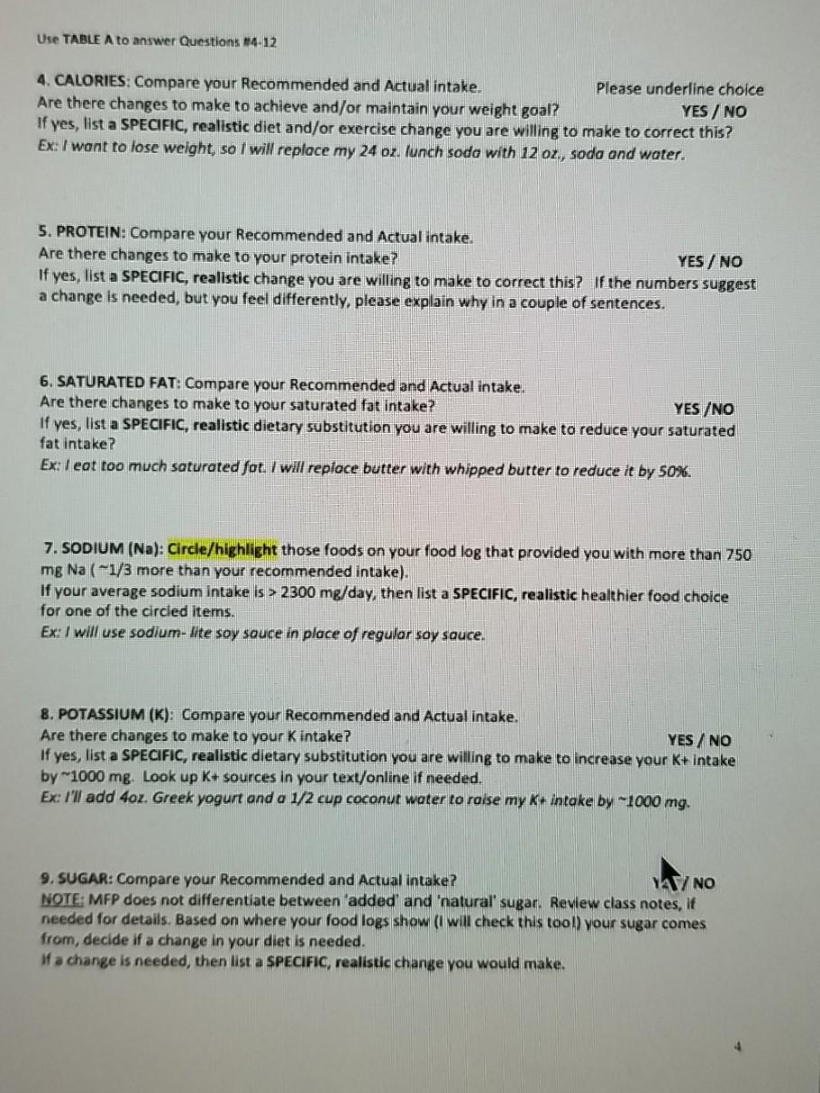 DIET ANALYSIS PROJECT- A 3-day Evaluation 40 Possible | Chegg.com