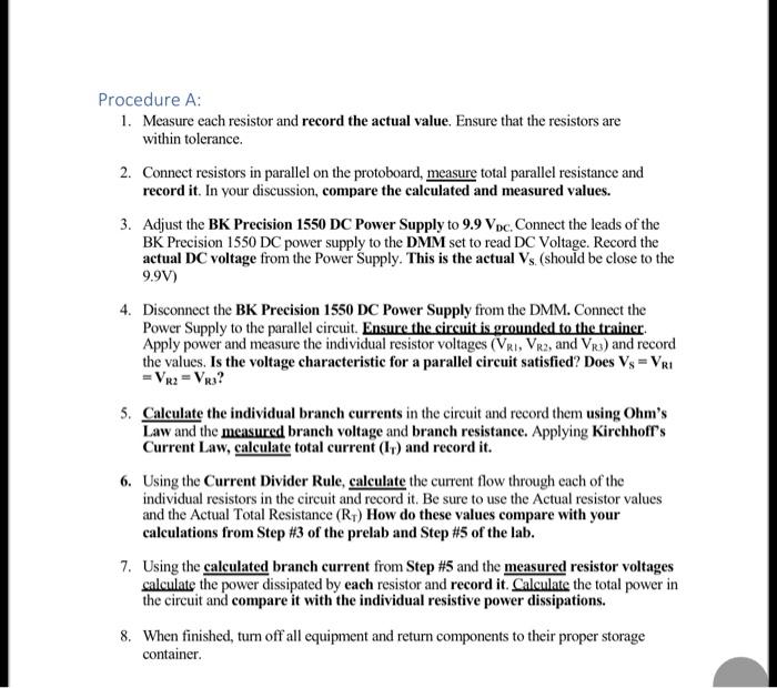 Solved Procedure A: 1. Measure each resistor and record the | Chegg.com