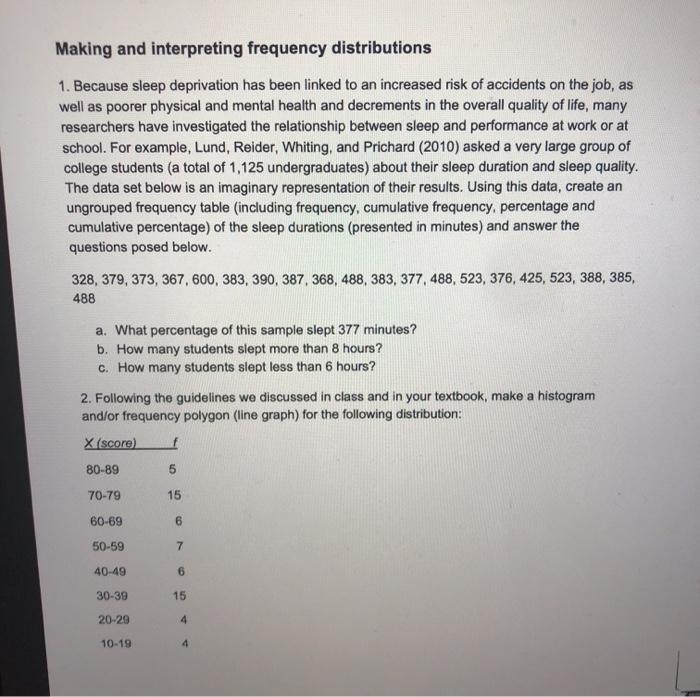 Solved Making and interpreting frequency distributions 1. | Chegg.com