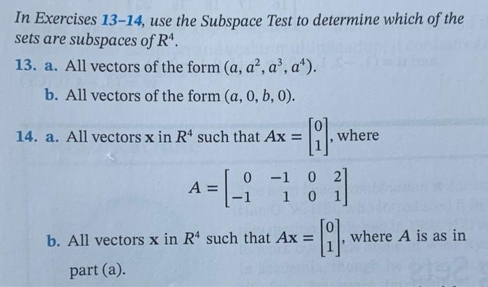 Solved In Exercises 13-14, use the Subspace Test to | Chegg.com