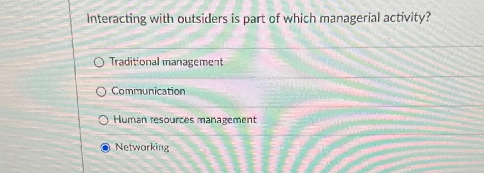 Solved Interacting with outsiders is part of which | Chegg.com