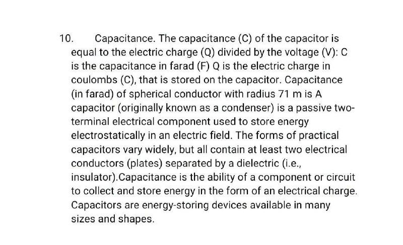 Solved 10. Capacitance. The capacitance (C) of the capacitor | Chegg.com