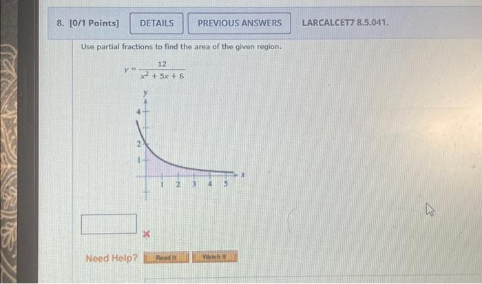 Solved 8. [0/1 Points] y = DETAILS Use partial fractions to | Chegg.com
