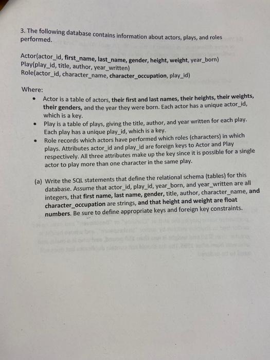 Solved 3. The following database contains information about | Chegg.com