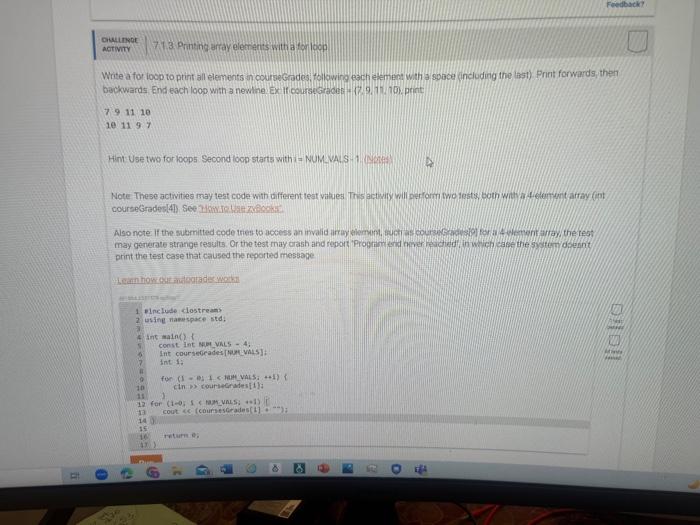 Solved 791110 101197 Hint Use two for loops Second loep | Chegg.com