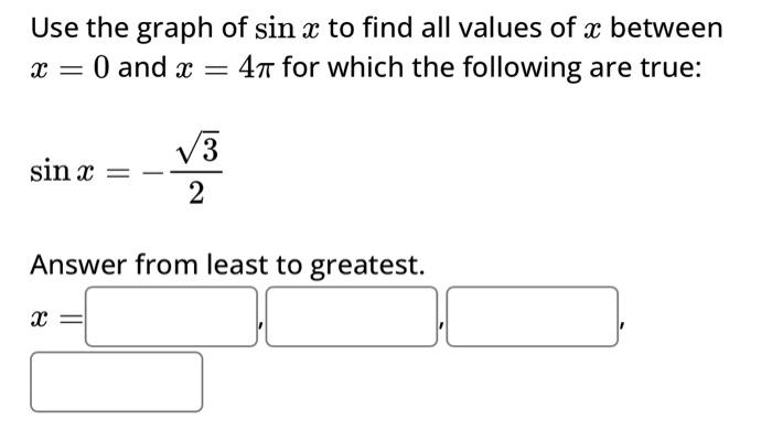 Solved Use the graph of sinx to find all values of x between | Chegg.com