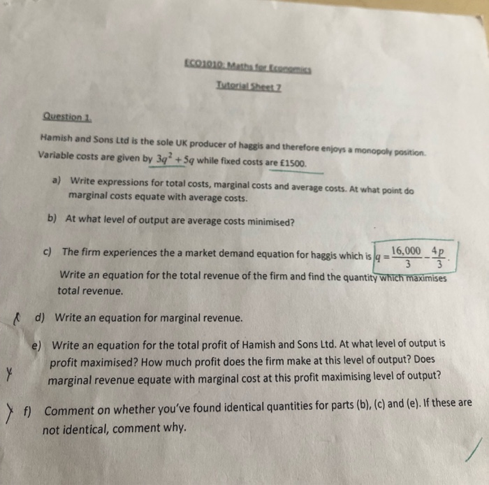 Solved ECO1010 Matha for Exonomics Iutorial Sheet 1 Question | Chegg.com