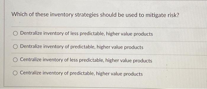 Solved Which of these inventory strategies should be used to | Chegg.com