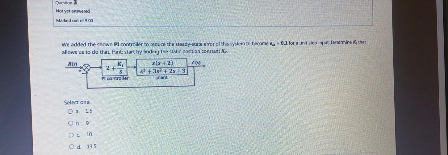 Solved We added the shown Pl controller to reduce the | Chegg.com