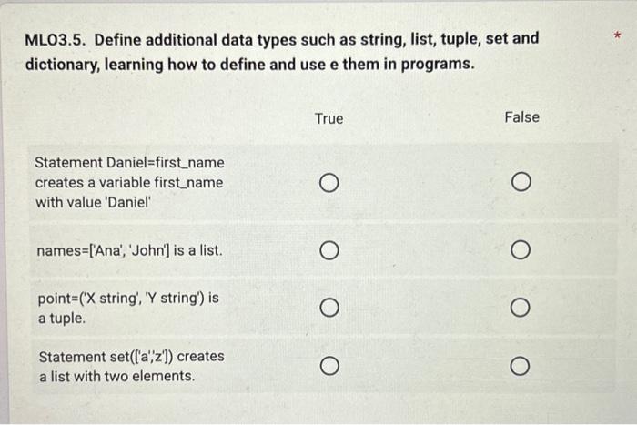 Solved MLO3.5. Define additional data types such as string, | Chegg.com
