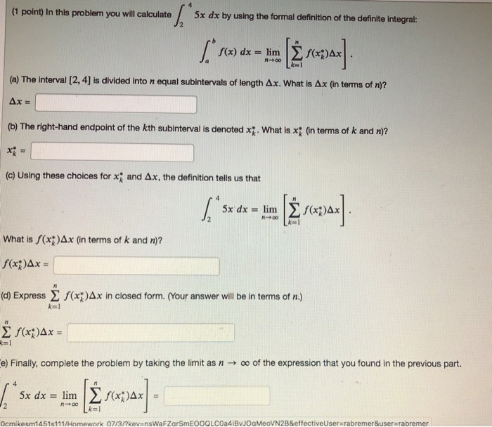 Solved (1 point) Estimate x? dx using midpoints for n = 5 | Chegg.com
