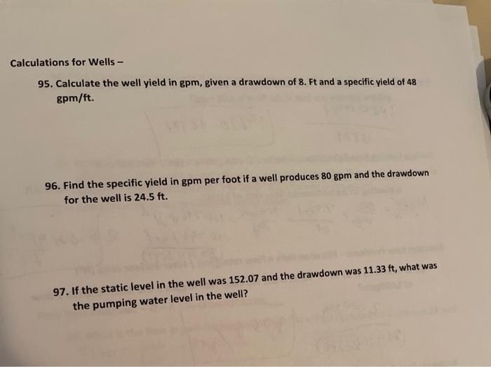 Solved Calculations for Wells - 95. Calculate the well yield | Chegg.com