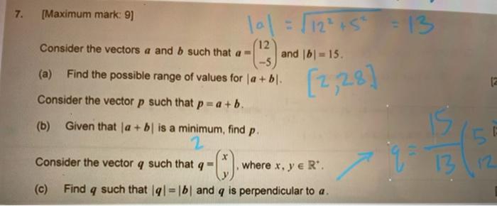 Solved 7. [Maximum mark: 9] Consider the vectors a and b | Chegg.com