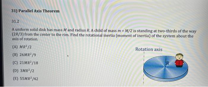 Solved 31) Parallel Axis Theorem 31.2 A uniform solid disk | Chegg.com