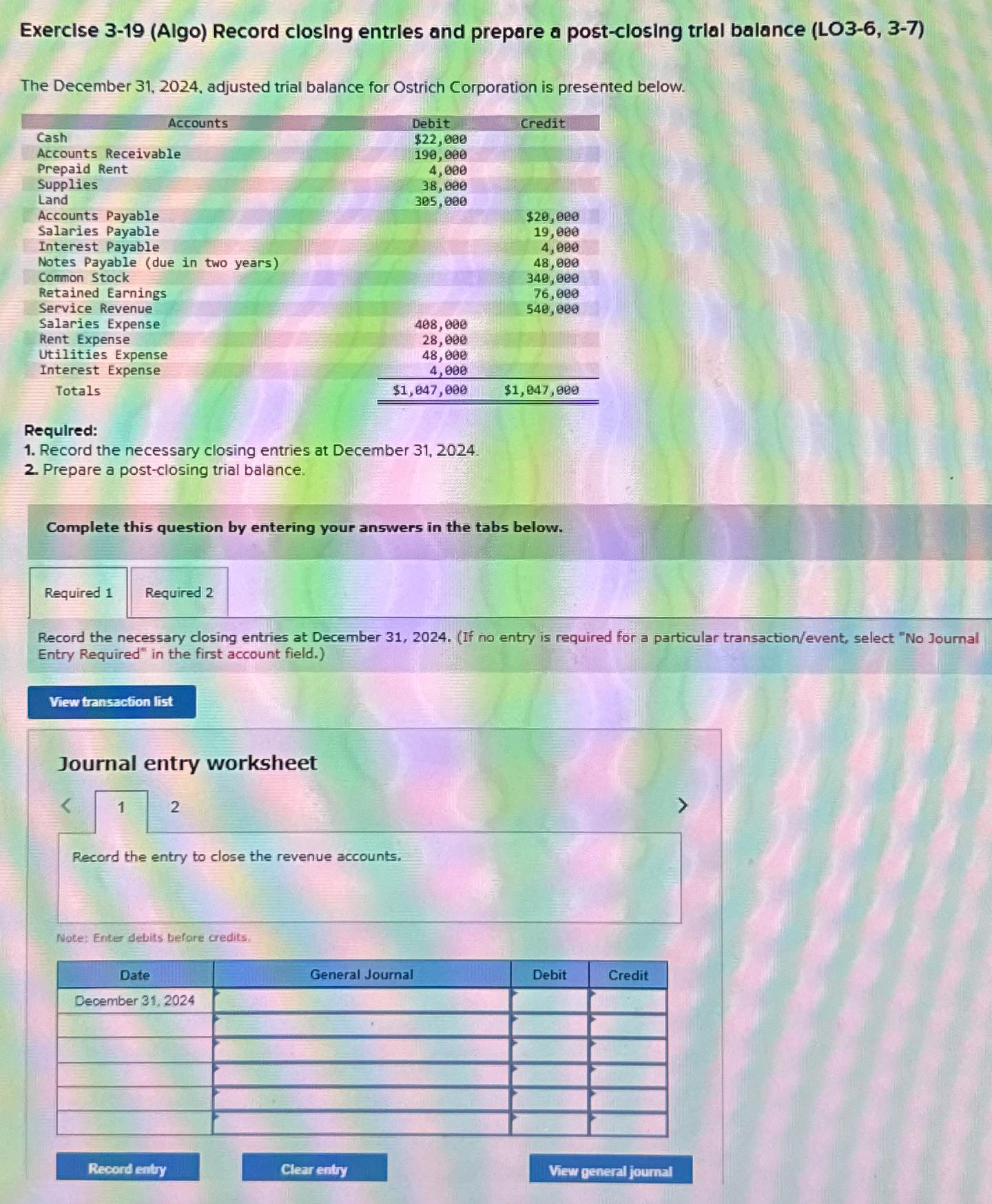Solved Exercise 3 19 Algo ﻿record Closing Entries And