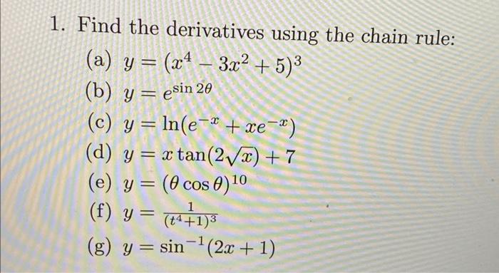 Solved 1. Find the derivatives using the chain rule: (a) | Chegg.com
