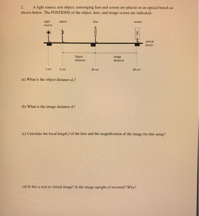 Solved 2. A light source, test object, converging lens and | Chegg.com