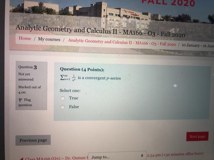 Solved Analytic Geometry and Calculus II - MA166 - 03 - Fall | Chegg.com
