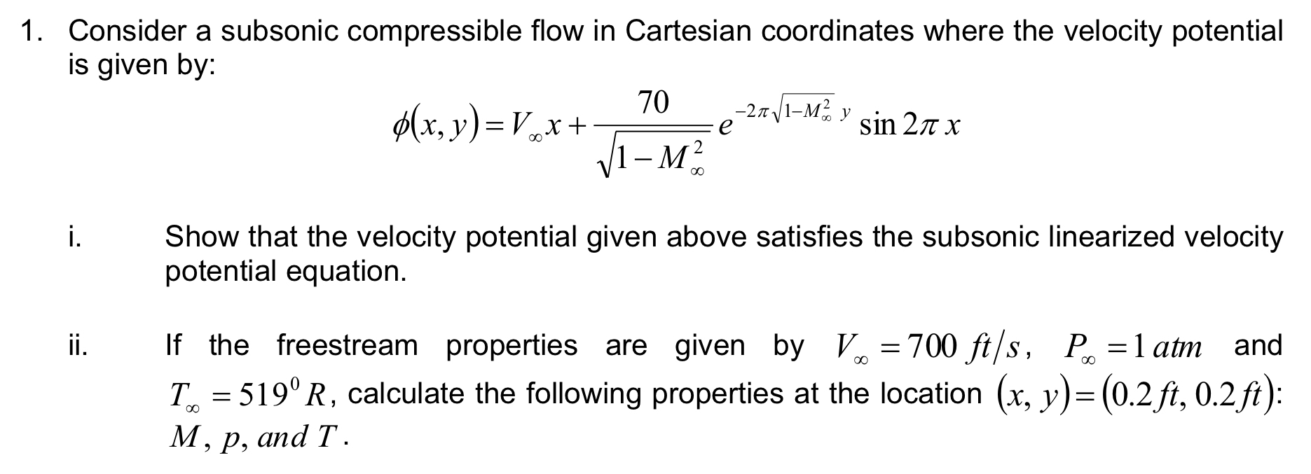 Solved Consider a subsonic compressible flow in Cartesian | Chegg.com
