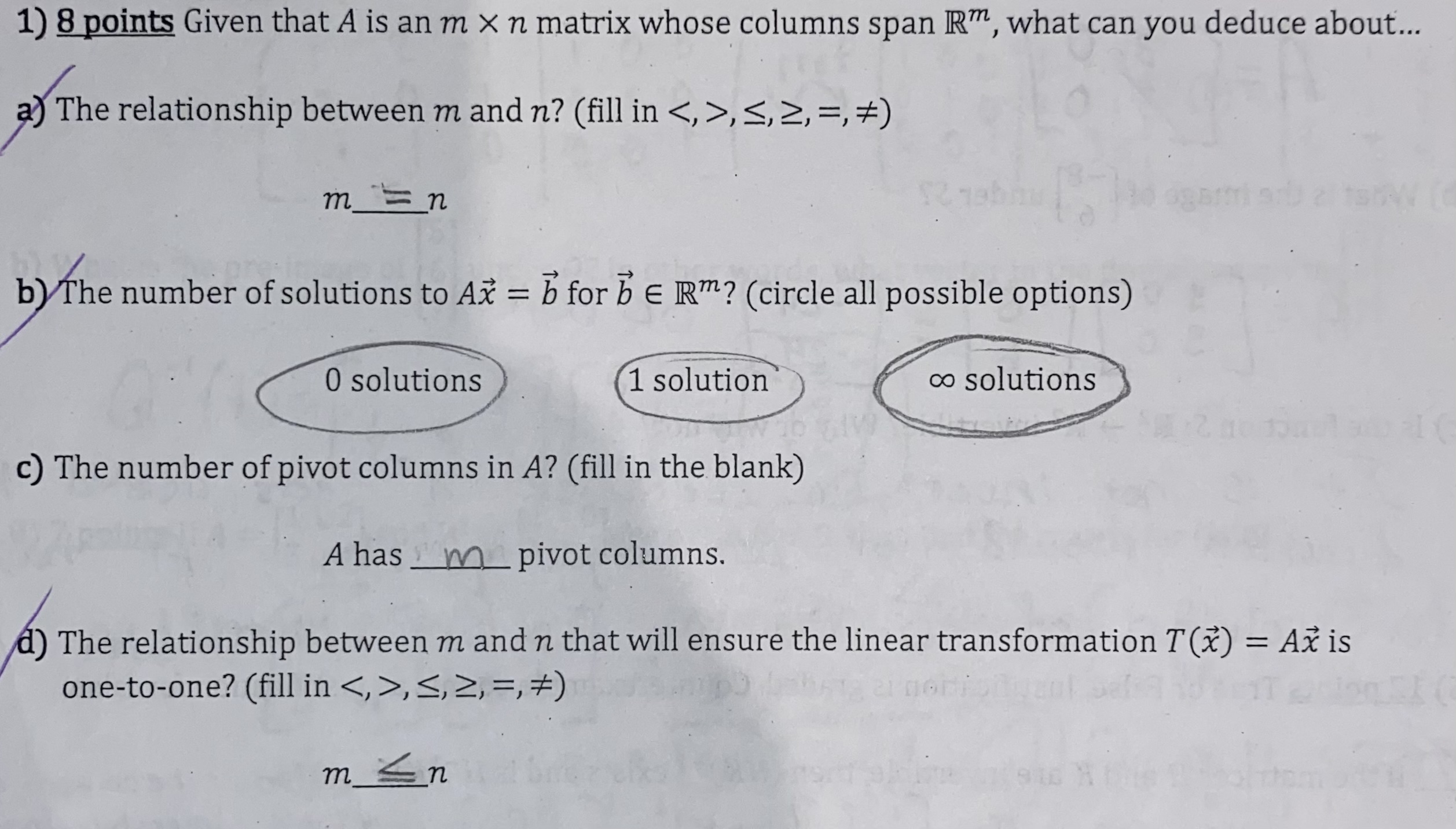 Solved 8? ﻿points Given that A ﻿is an m×n ﻿matrix whose | Chegg.com