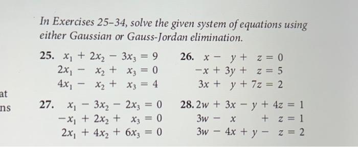 Solved In Exercises 25-34, solve the given system of | Chegg.com