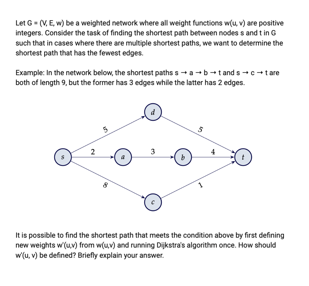 Solved Let G=(V,E,w) ﻿be a weighted network where all weight | Chegg.com