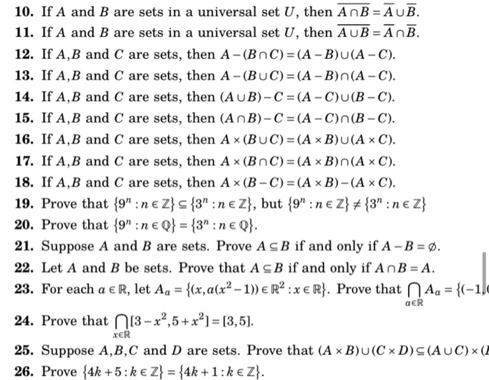 Solved 10. If A and B are sets in a universal set U, then | Chegg.com