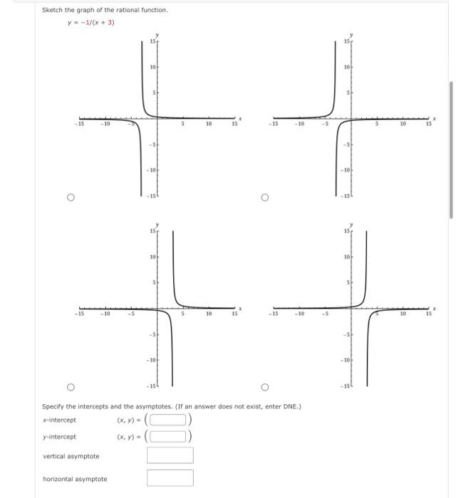 Solved Sketch the graph of the rational function. y=−1/(x+3) | Chegg.com