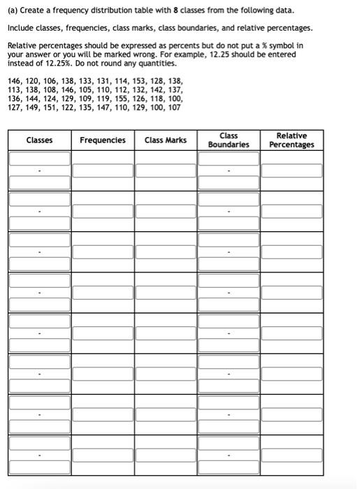 Solved (a) Create a frequency distribution table with 8 | Chegg.com