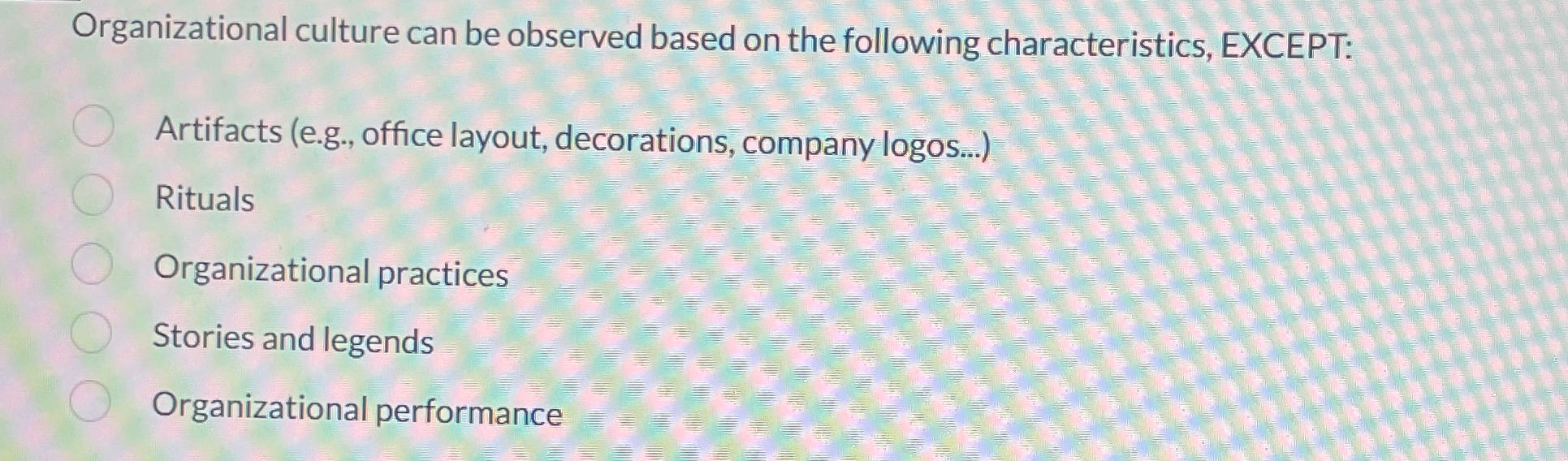 Solved Organizational culture can be observed based on the | Chegg.com