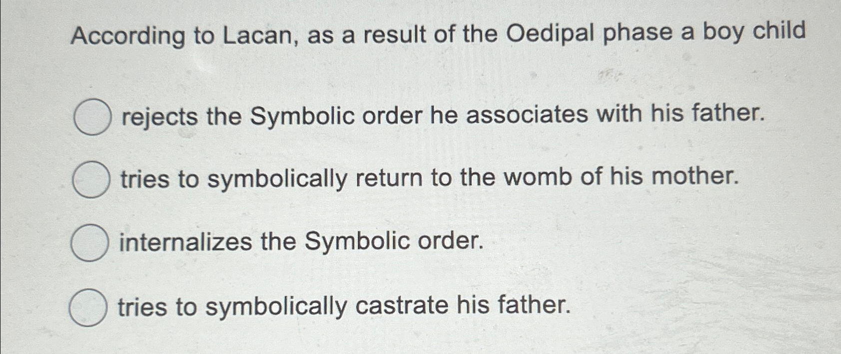 Solved According to Lacan, as a result of the Oedipal phase | Chegg.com