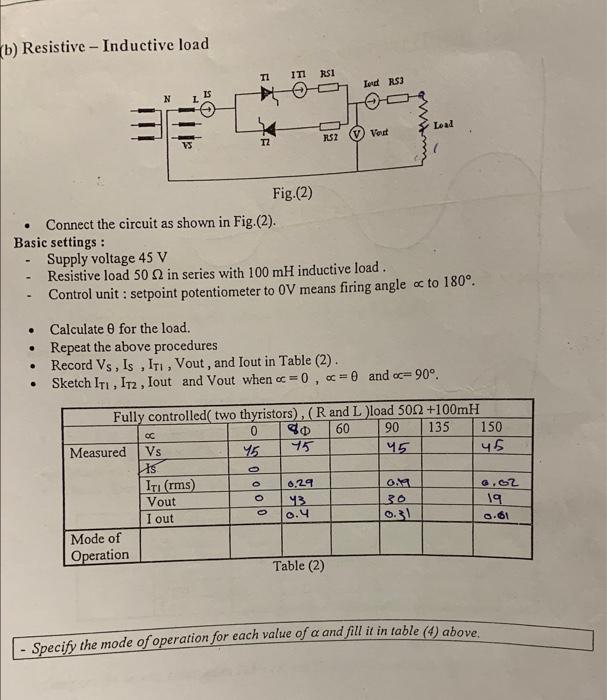 (b) Resistive - Inductive load - Connect the circuit | Chegg.com