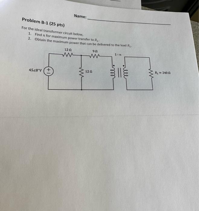 Solved For the ideal transformer circuit below, 1. Find n | Chegg.com
