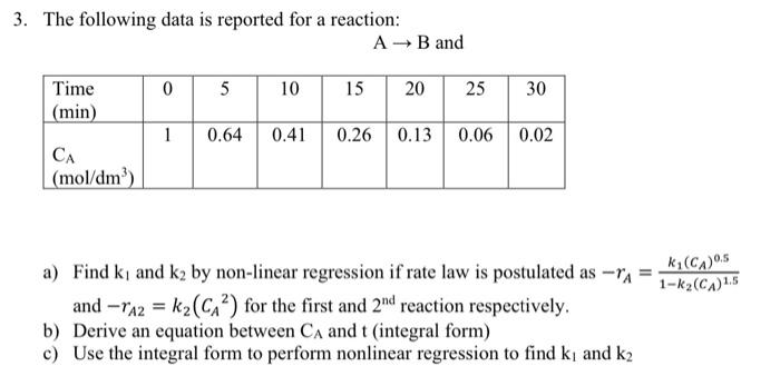 Solved 3. The following data is reported for a reaction: A→B | Chegg.com