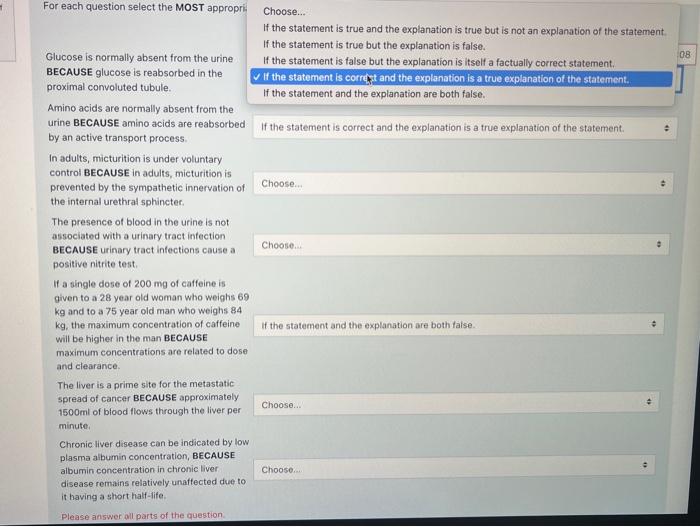 Solved For each question select the MOST approprif Choose... | Chegg.com