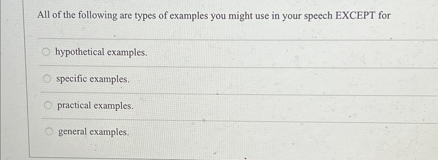Solved All of the following are types of examples you might | Chegg.com
