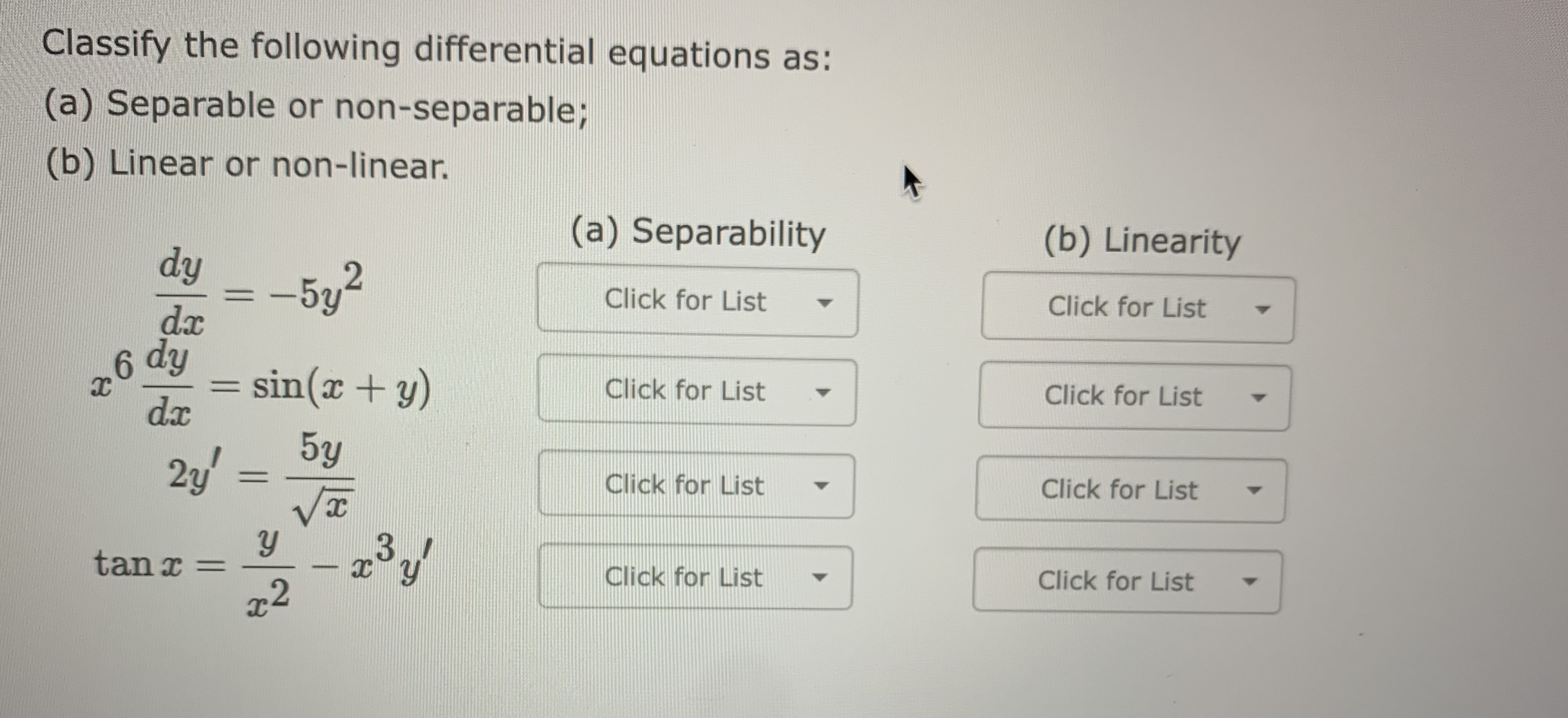 Solved Classify the following differential equations as:(a) | Chegg.com