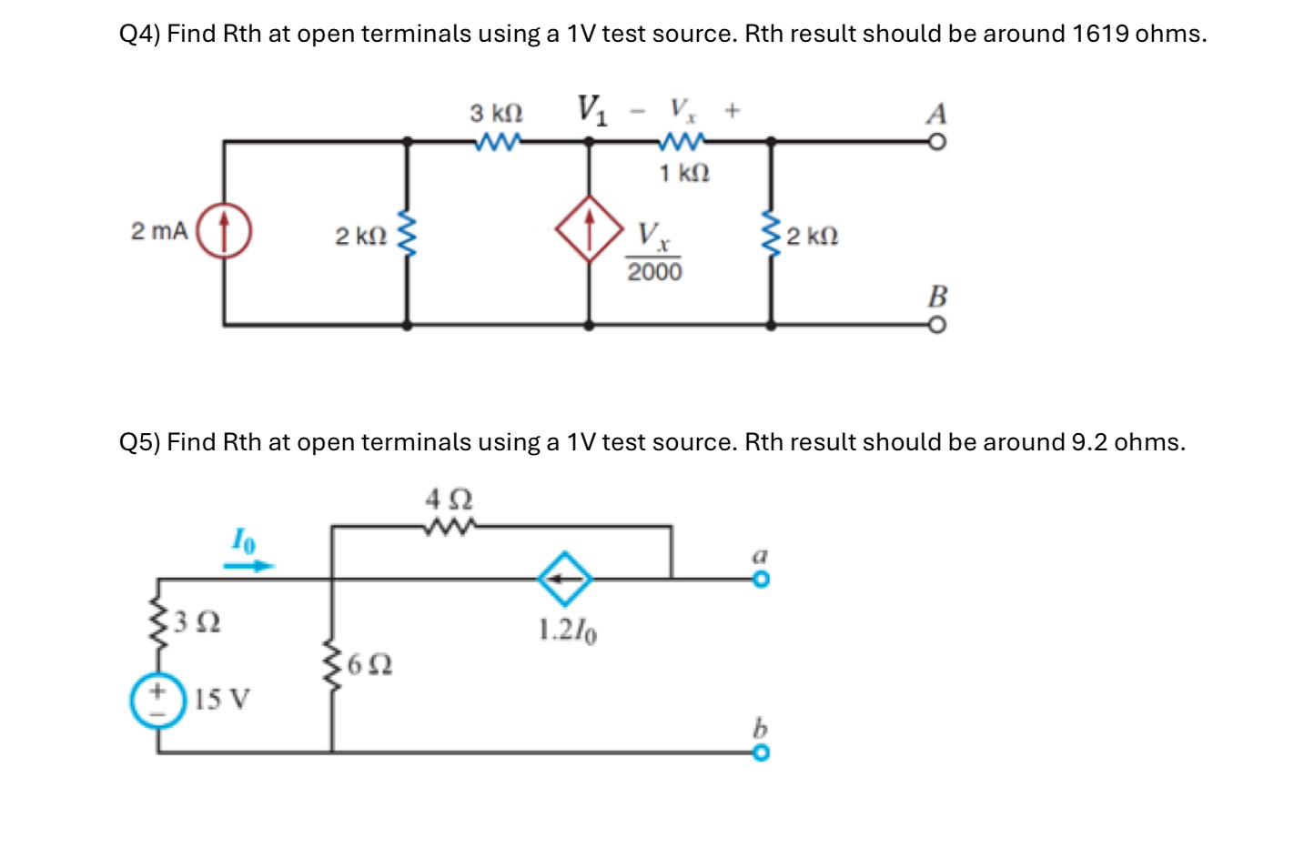 Solved Q4) ﻿Find Rth at open terminals using a 1V test | Chegg.com
