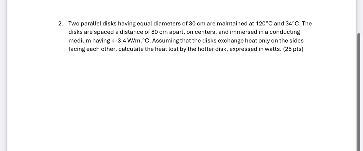 Solved Two parallel disks having equal diameters of 30 ﻿cm | Chegg.com