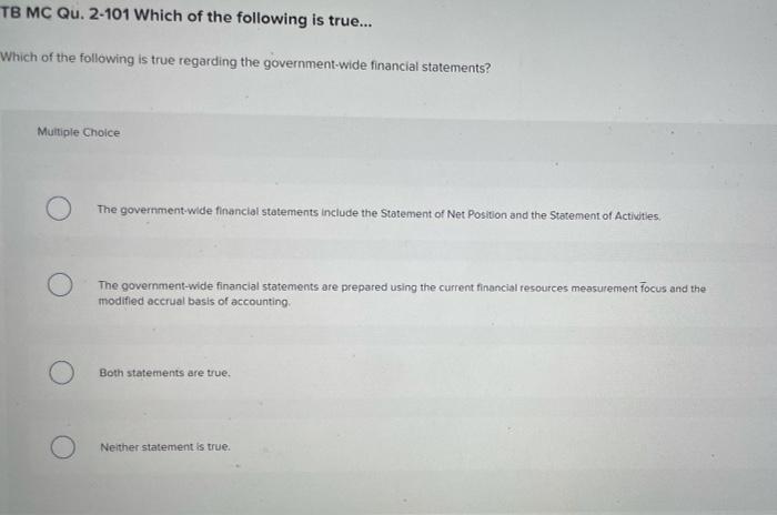 Solved TB MC Qu. 2-81 Which of the following is true... | Chegg.com