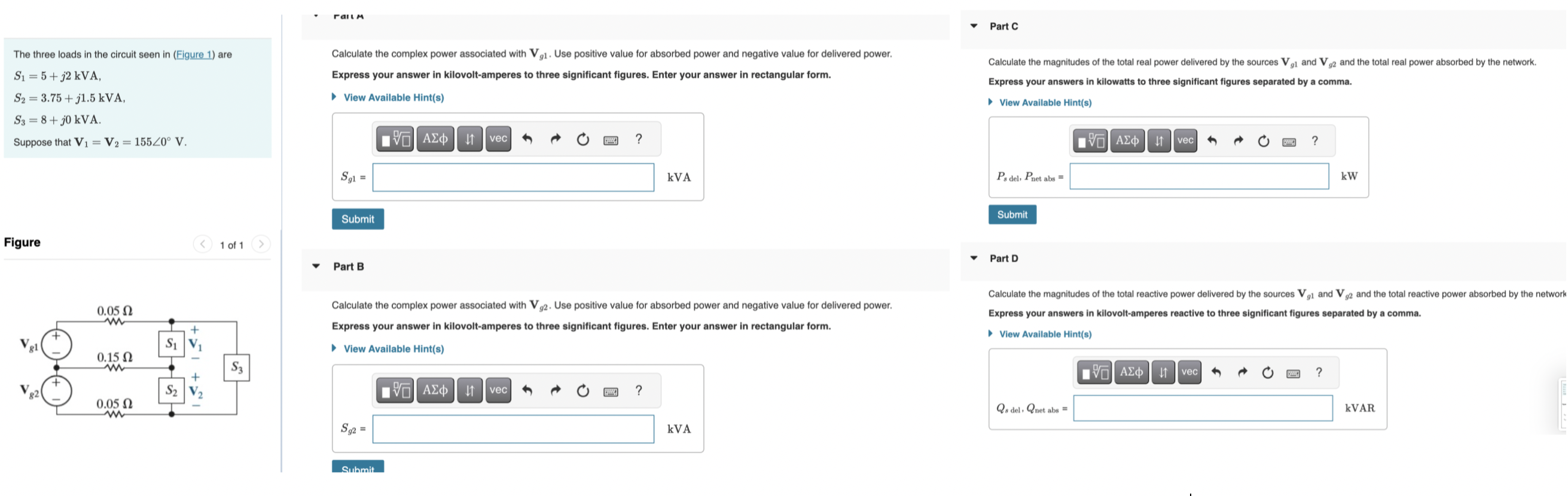 Solved The three loads in the circuit seen in (Figure 1) | Chegg.com