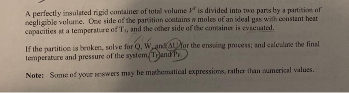 Solved A perfectly insulated rigid container of total volume | Chegg.com