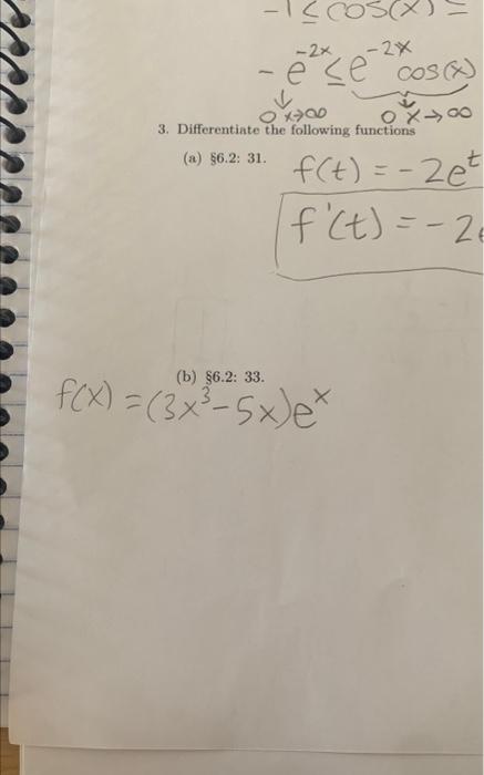 Solved 3. Differentiate the following functions (a) 86.2:31. | Chegg.com