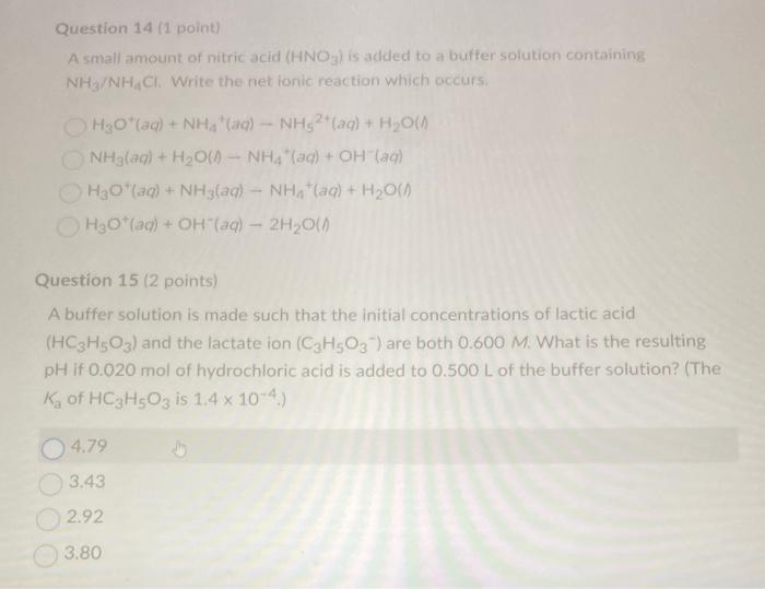 Solved Question 14 (1 point) A small amount of nitric acid | Chegg.com
