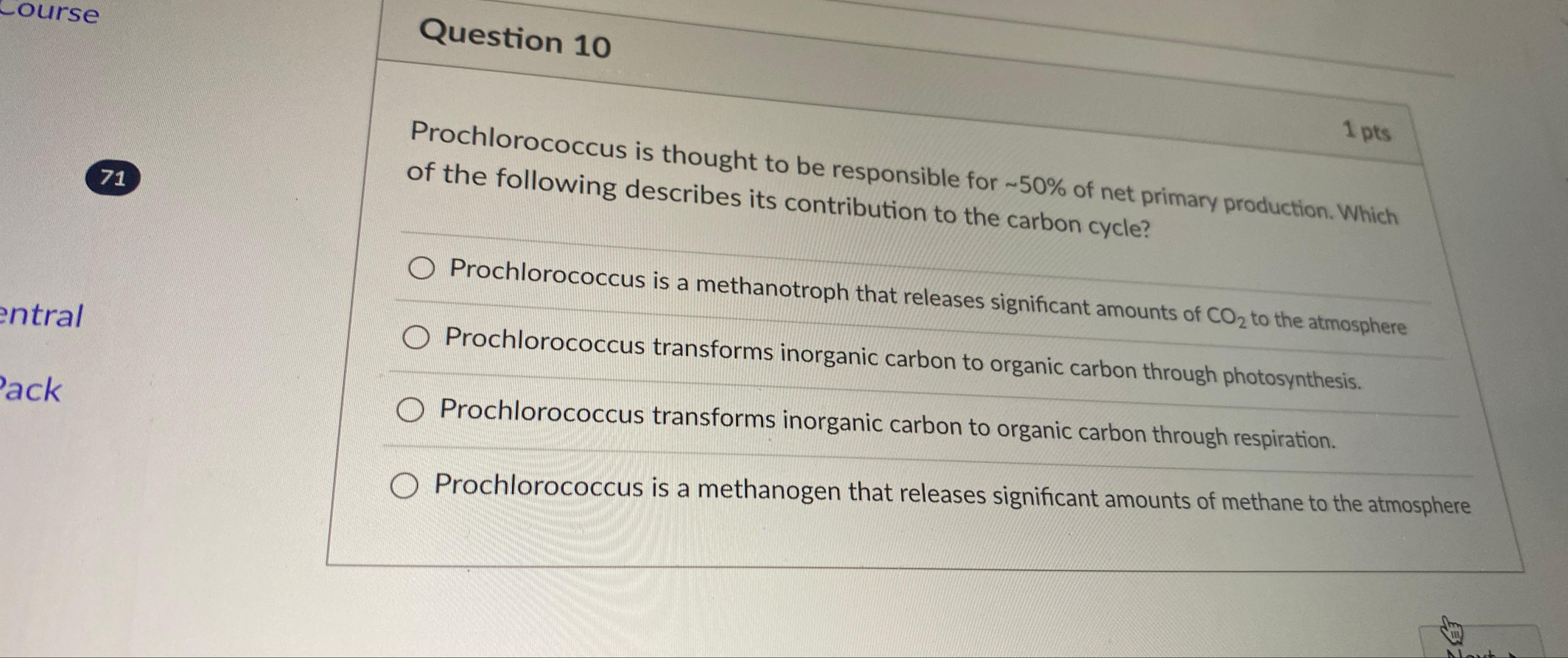 Solved Question 1071Prochlorococcus is thought to be | Chegg.com