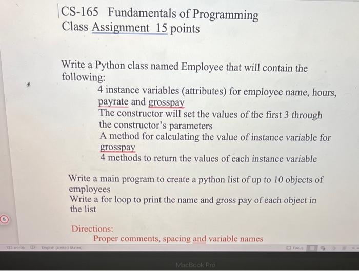 Solved Cs 165 Fundamentals Of Programming Class Assignment