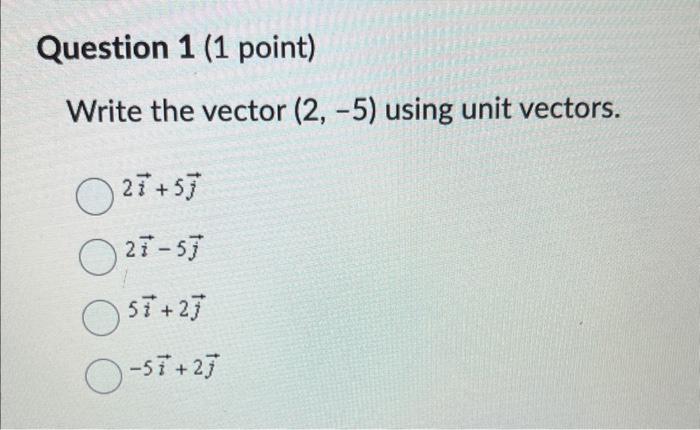 Solved Write the vector (2,−5) using unit vectors. | Chegg.com